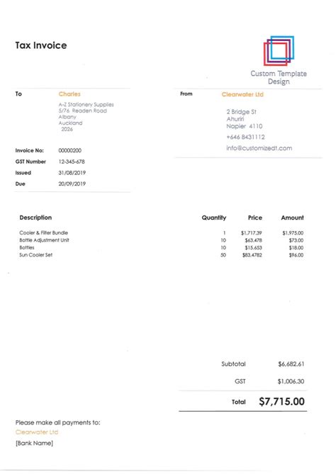 MYOB Alcohol Export Invoice US
