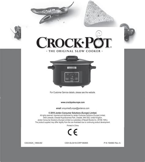 Crock Pot Csc052x 47l Digital Slow Cooker Instruction Manual