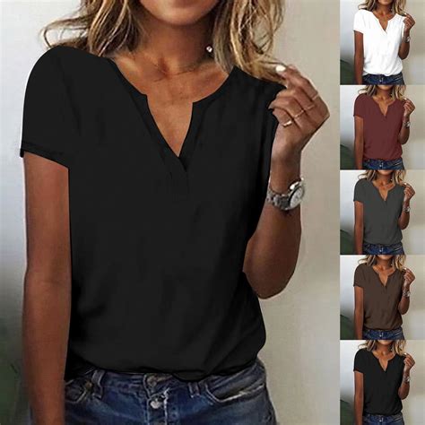 CFLVAEK Summer V Neck Tshirts For Women Casual Short Sleeve Going Out