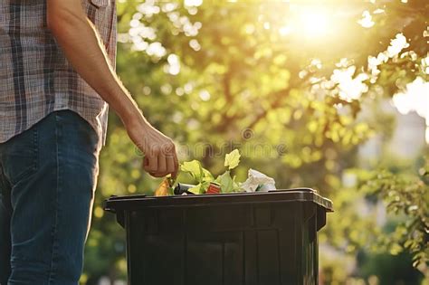 Man Throwing Away Trash In Recycling Bin For Environmental Protection