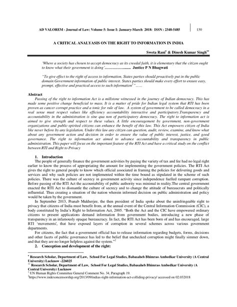 Pdf A Critical Analyasis On The Right To Information In India