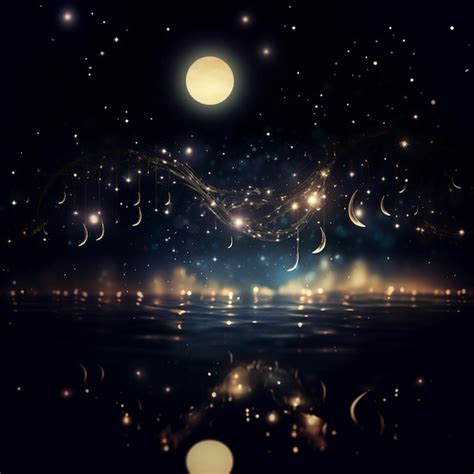 Premium Photo Starry Night Sky With Moon And Stars Reflected In Water