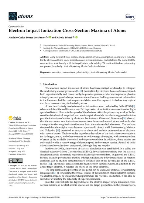 Pdf Electron Impact Ionization Cross Section Maxima Of Atoms