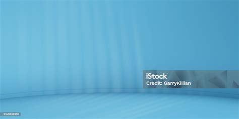 제품 프레젠테이션을 위한 블루 미니멀리스트 곡선 스튜디오 블라인드의 그림자가 있는 빈 방 복사 공간이 있는 3d 방 배경입니다 3d 렌더링 일러스트레이션 0명에 대한 스톡