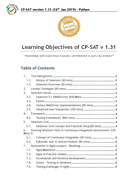 Cp Sat Learning Objective V131 Python Pdf Selenium Software Software Engineering