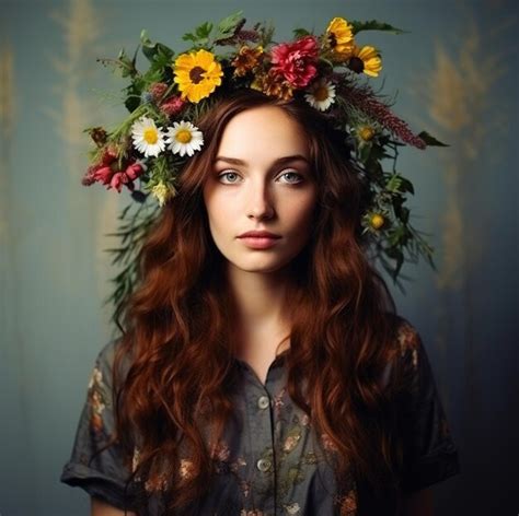 Premium Ai Image A Woman With A Flower Crown On Her Head Is Wearing A