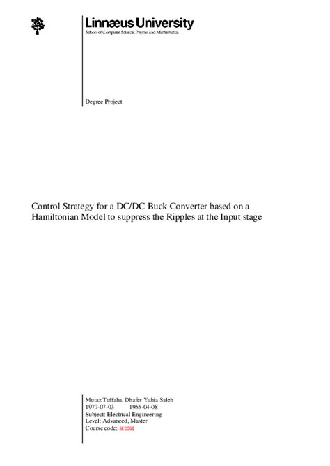 Pdf Control Strategy For A Dcdc Buck Converter Based On A Hamiltonian Model To Suppress The