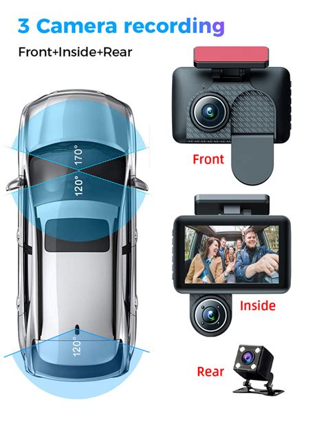3 Channel Car DVR 4 Inch HD 1080P 3 Lens Vehicle Dash Cam