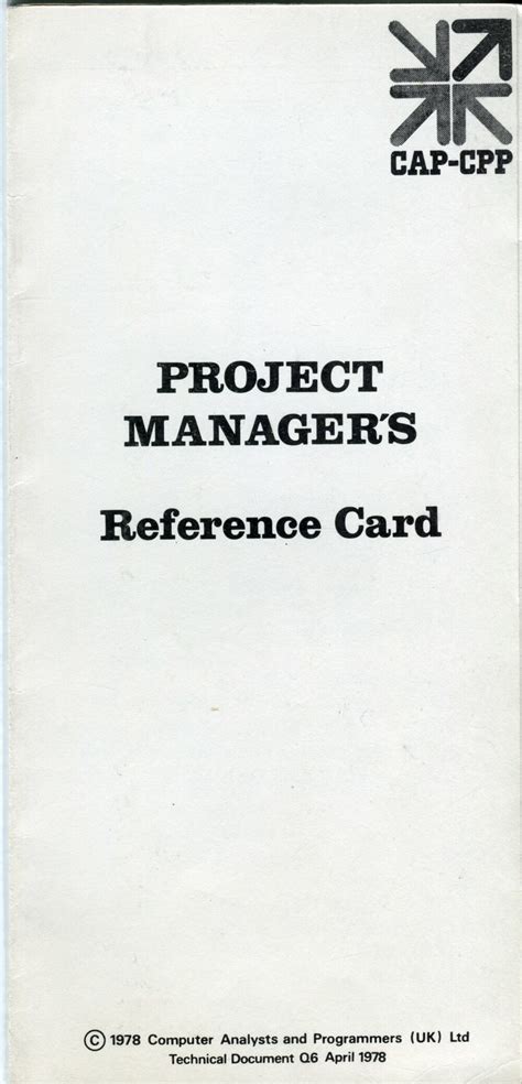 Cap Cpp Project Managers Reference Card Document Computing History