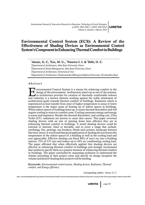 Pdf Environmental Control System Ecs A Review Of The Effectiveness
