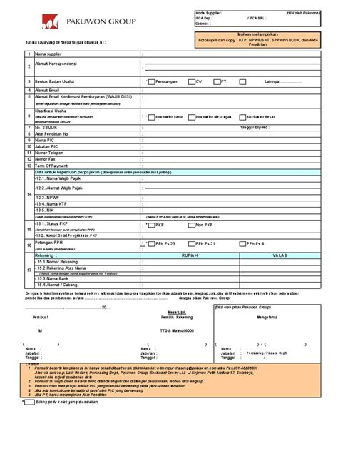 Form Data Supplier And Kontraktor Pakuwon Rev Update 2020 Pdf