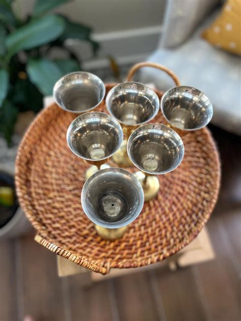 Vintage Brass Wine Goblets Set Of 6 Etsy