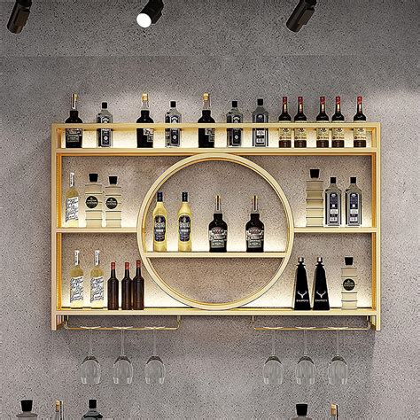 Modern Metal Wall Mounted Wine Display Rack Bar Unit Floating Shelves Wall Mounted Wine Racks