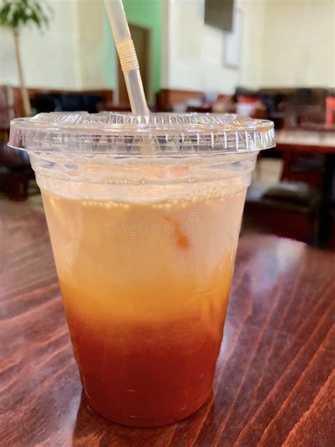 Thai Iced Tea In Plastic Cup Stock Image Image Of Condensed