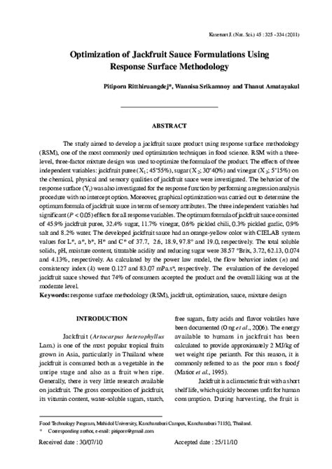 Pdf Optimization Of Jackfruit Sauce Formulations Using Response