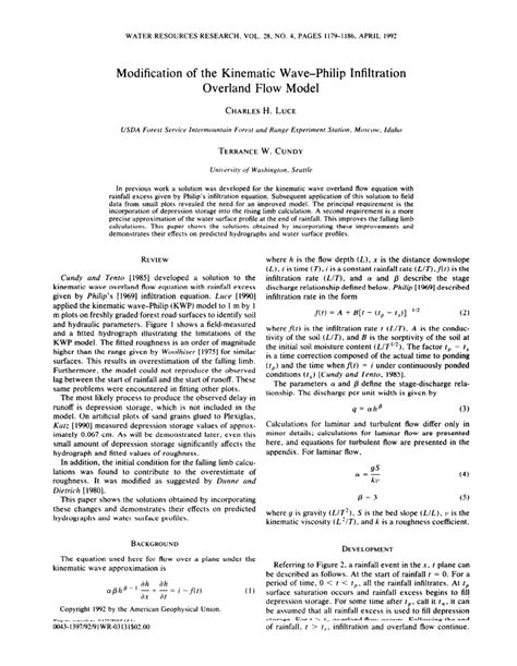 Pdf Modification Of The Kinematic Wave Philip Infiltration Overland