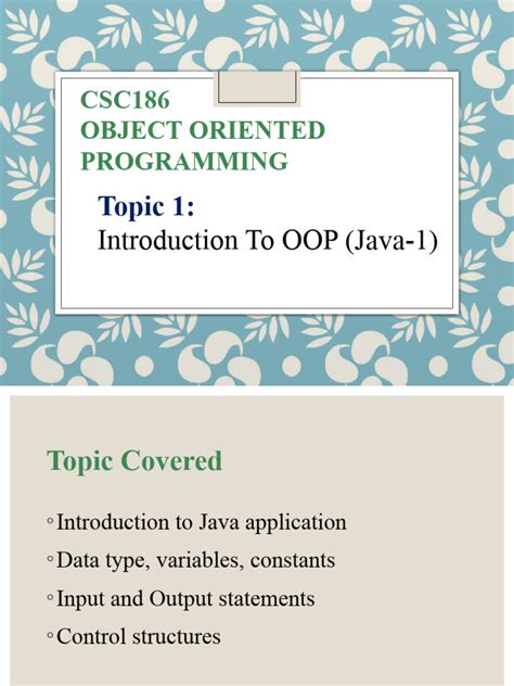 Csc186 1 Introduction To Oop Java Part 1 Pdf