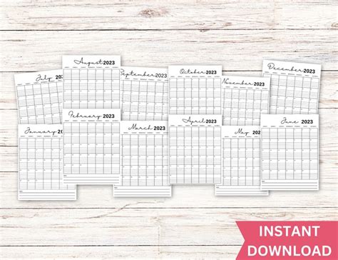 2023 Calendar Printable Portrait Monthly Calendar With Lines Etsy