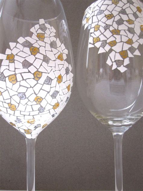 Items Similar To Wedding Rose Mosaic Wine Glasses Set Of 2 On Etsy