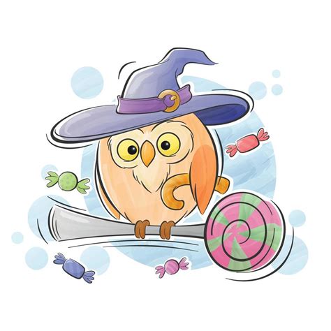 Halloween Mignon Sorci Re Chouette Dessin Anim Illustration De Fond Aquarelle Art