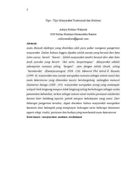 Aditya Firdaus Wahyudi Nim 191370007 Tipe Tipe Masyarakat Tradisional Dan Modern Pdf