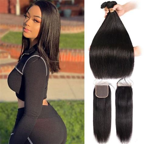 Amella Straight Hair 4 Bundles Brazilian Virgin Hair Straight With 4x4
