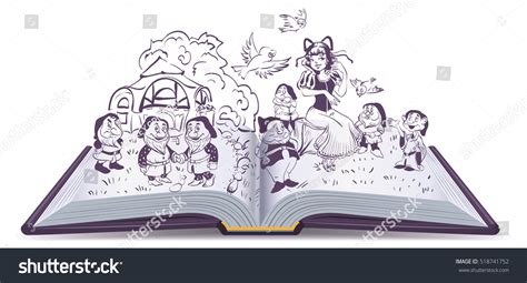 책 삽화를 엽니다백설공주와 일곱난쟁이흰색 벡터 카툰 스톡 벡터로열티 프리 518741752