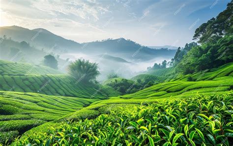 Premium Photo Verdant Tea Plantations Stretch Out Across Rolling