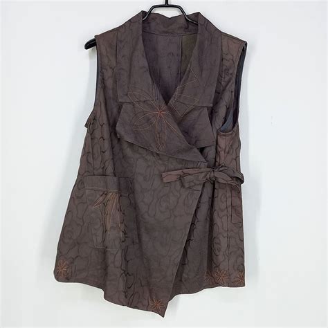 빈티지 여 플로럴 사이드랩 생활한복 상의 브라운77 헬로마켓