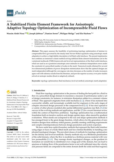 PDF A Stabilized Finite Element Framework For Anisotropic Adaptive Topology Optimization Of