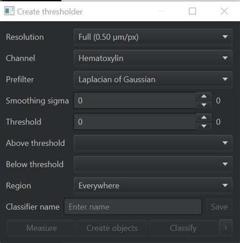 creating auto thresholder pixel classifier with laplacian in qupath
