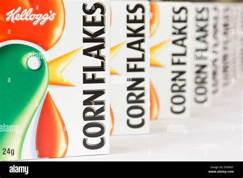 Packets Of Kellogs Cornflakes Breakfast Cereal Focused On Front Box