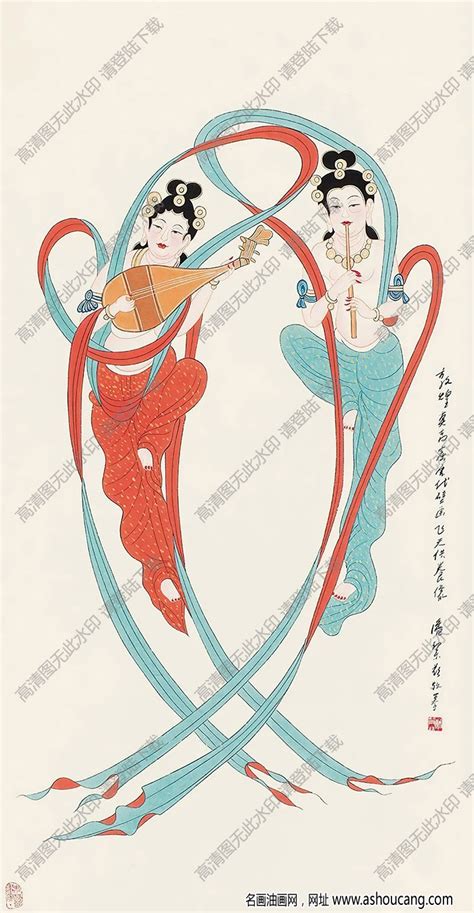 潘絜兹工笔画 飞天供养像 2 高清大图下载 名画油画网