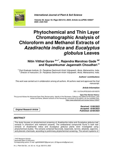 Pdf Phytochemical And Thin Layer Chromatographic Analysis Of Chloroform And Methanol Extracts