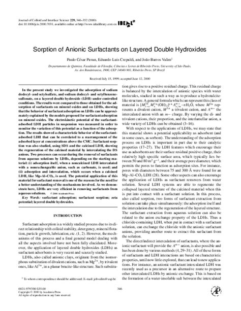 Pdf Sorption Of Anionic Surfactants On Layered Double Hydroxides