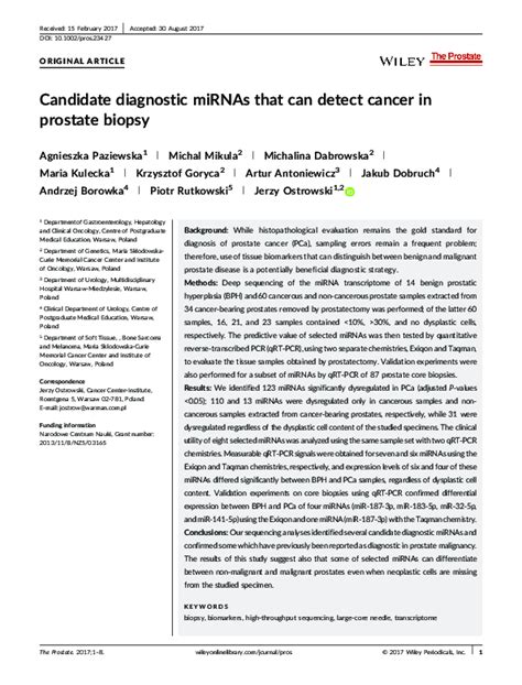 Pdf Candidate Diagnostic Mirnas That Can Detect Cancer In Prostate