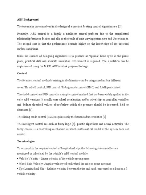 Abs Algorithm Pdf Anti Lock Braking System Brake