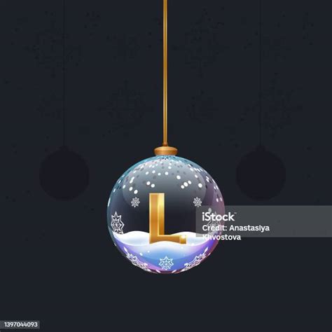 안에 황금 3d 문자 L이있는 크리스마스 장난감 공 새해 나무 장식 디자인 배너 전단지 또는 광고를위한 요소 크리스마스에 대한 스톡 벡터 아트 및 기타 이미지 Istock