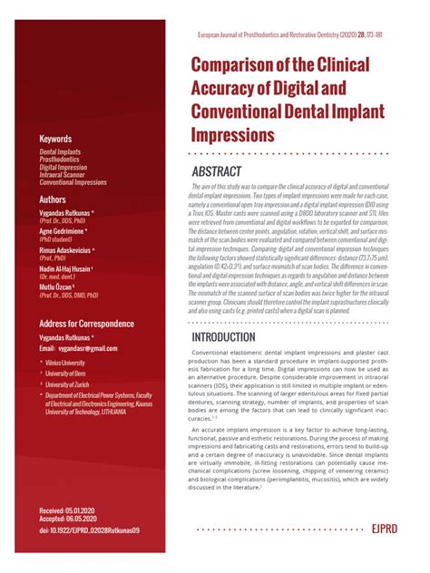 Comparison Of The Clinical Accuracy Of Digital And Conventional Dental Implant Impressions