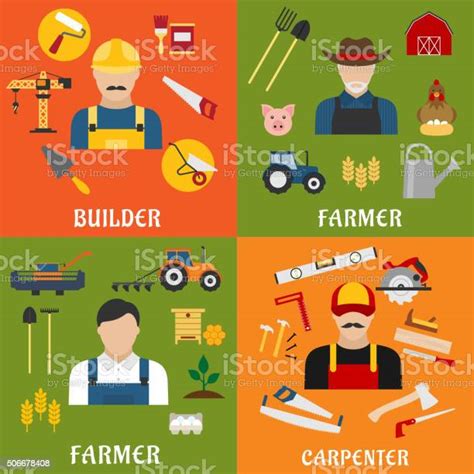 Builder 농부 및 카펜터 아이콘 개념에 대한 스톡 벡터 아트 및 기타 이미지 개념 개념과 주제 건물 외관 Istock