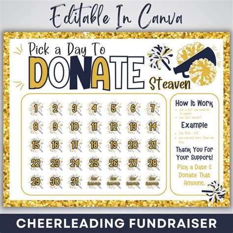 Cheerleading Fundraising Calendar Pick A Date Donation Cheer Calendar