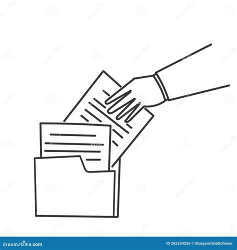 Hand Drawn Doodle Hand Put The Paper Document In Manila Folder