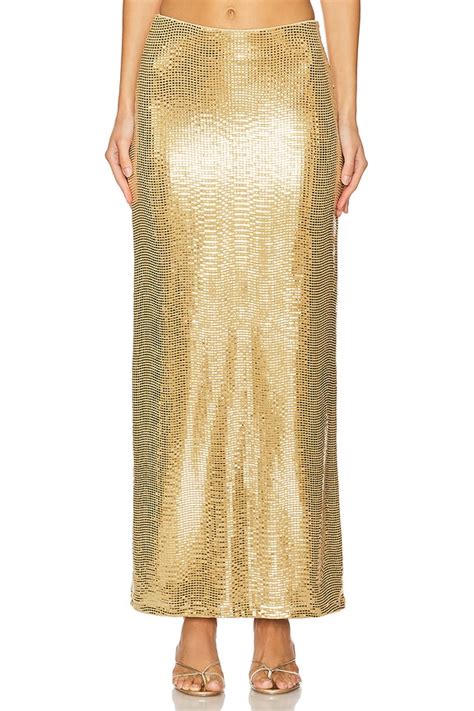 Show Me Your Mumu Saturday Skirt In Gold Shiny Stretch Revolve