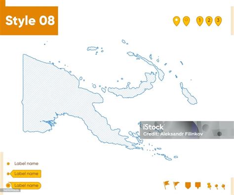 Papua New Guinea Grid Map Isolated On White Background Outline Map