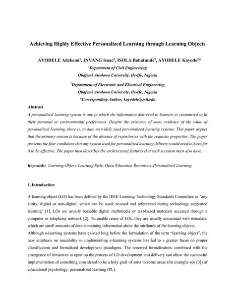Achieving Highly Effective Personalized Learning Through Learning