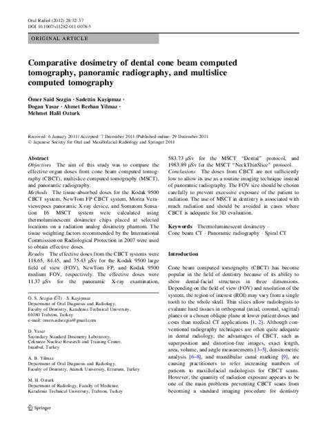 Pdf Comparative Dosimetry Of Dental Cone Beam Computed Tomography Panoramic Radiography And