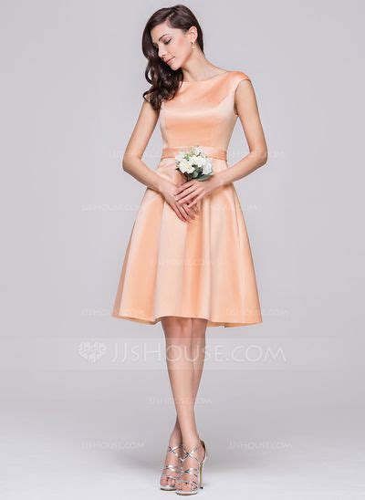 [us 108 00] A Line Princess Off The Shoulder Knee Length Satin