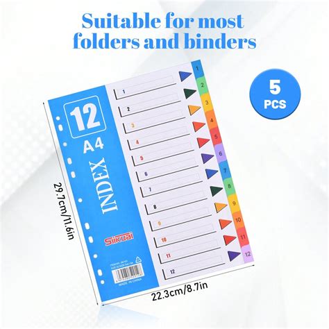 Set Of 5 Coloured Folder Index Dividers For Folder A4 Pastel A4