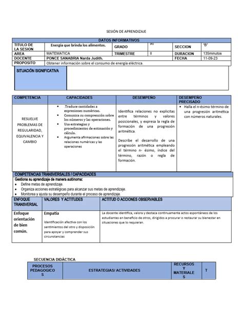 Sesión De Aprendizaje Progresiones Descargar Gratis Pdf Aprendizaje