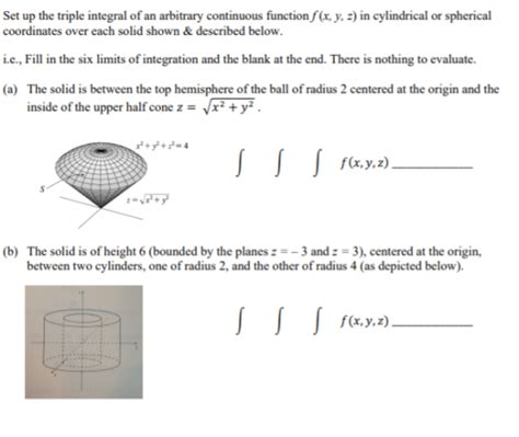 Set Up The Triple Integral Of An Arbitrary Continuous Function Fx Y